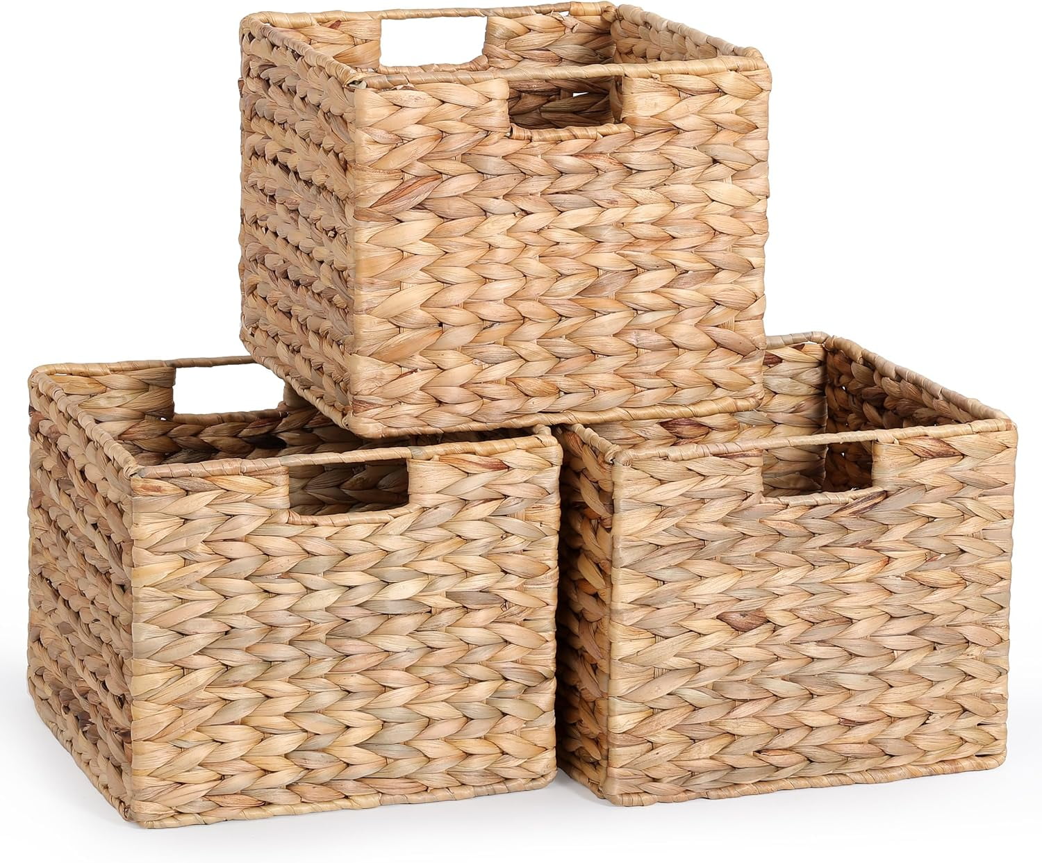 12x12x10 Water Hyacinth Folding Cube Wicker Storage Basket for Shelves ...