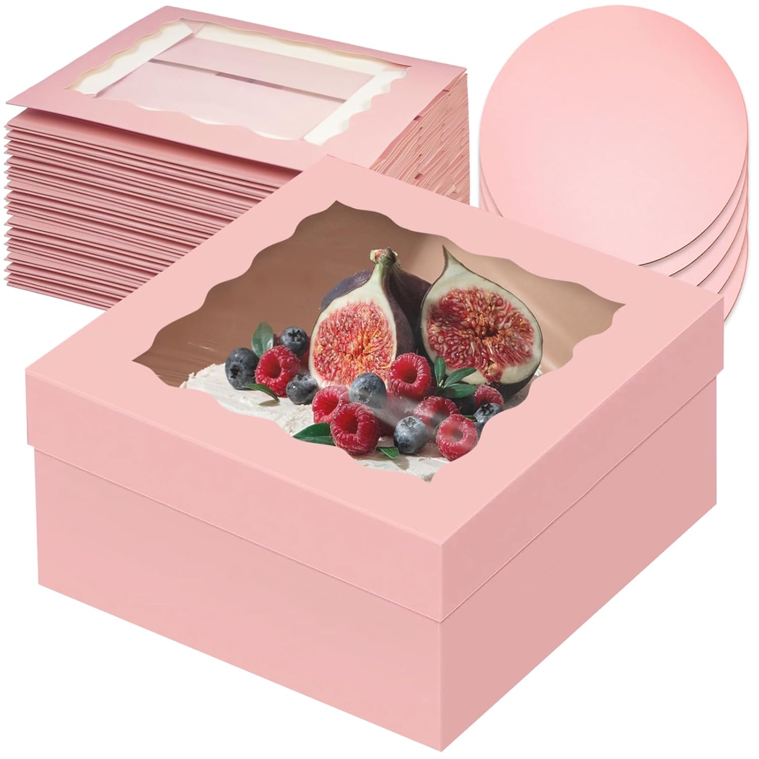 12x12x6 Cake Box, 18 Sets Pink Cake Box with Window ＆ 18 Sets 12" Pink ...