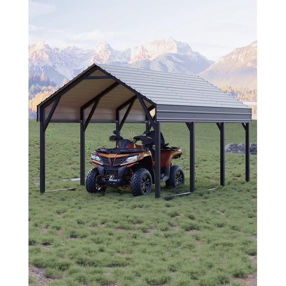 12x13 ft Metal Carport Shed, Reinforced Frame and Steel Roof for All ...