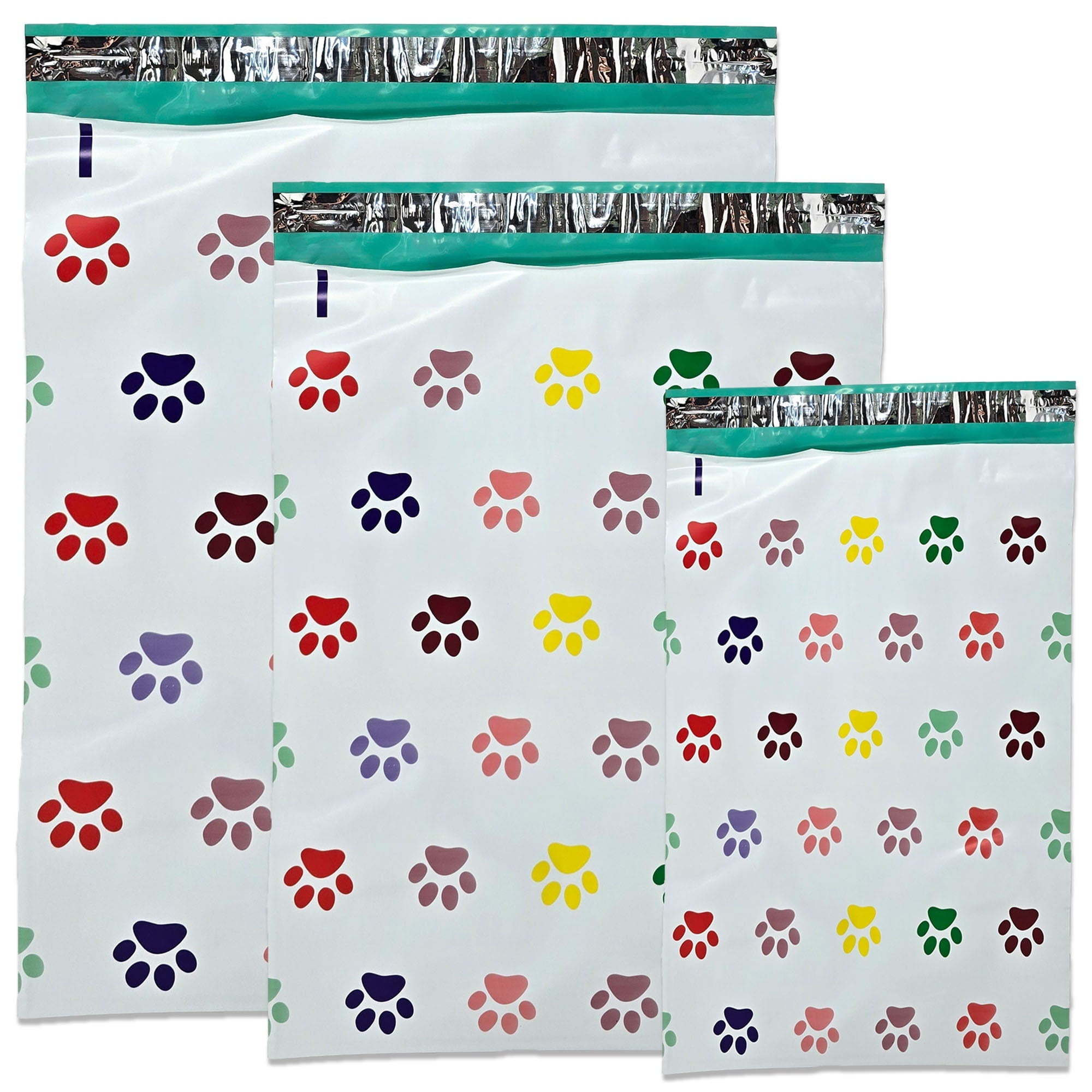 12x15.5, 10x13, 6x9 Rainbow Colored Puppy Paw Print Design Poly Mailers ...