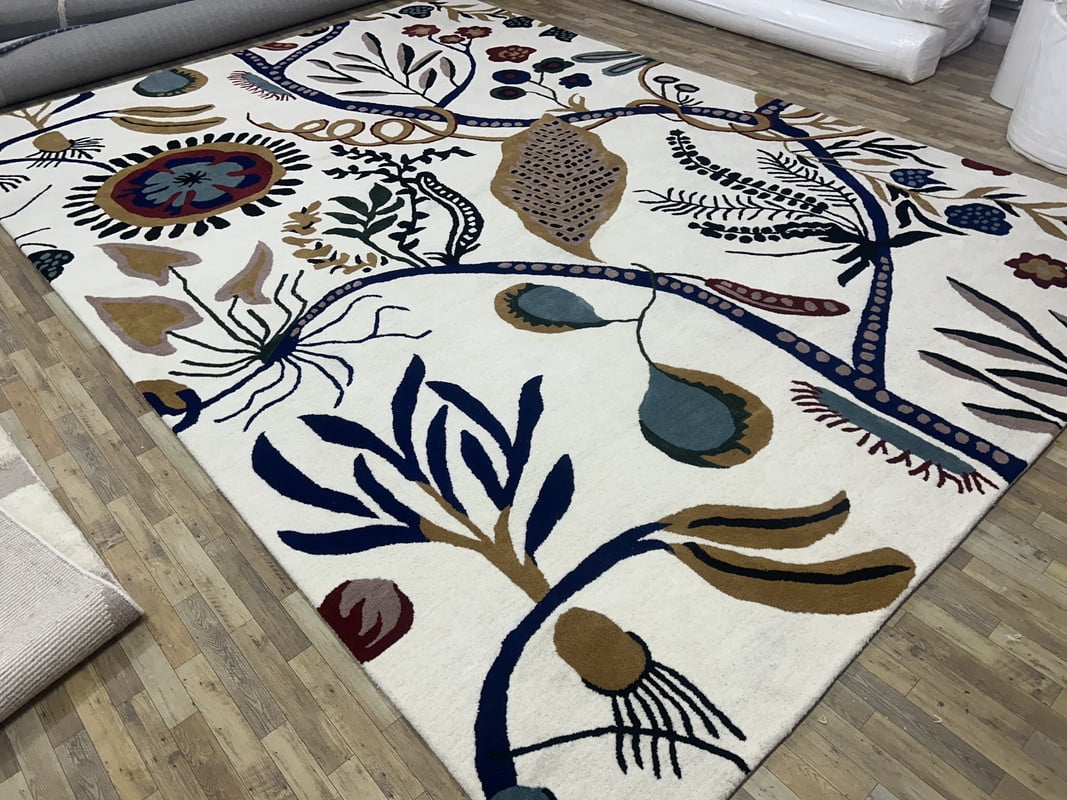 12x15 Rug floral Design White Multi Color Latest Hand-Tufted Nz Woolen ...
