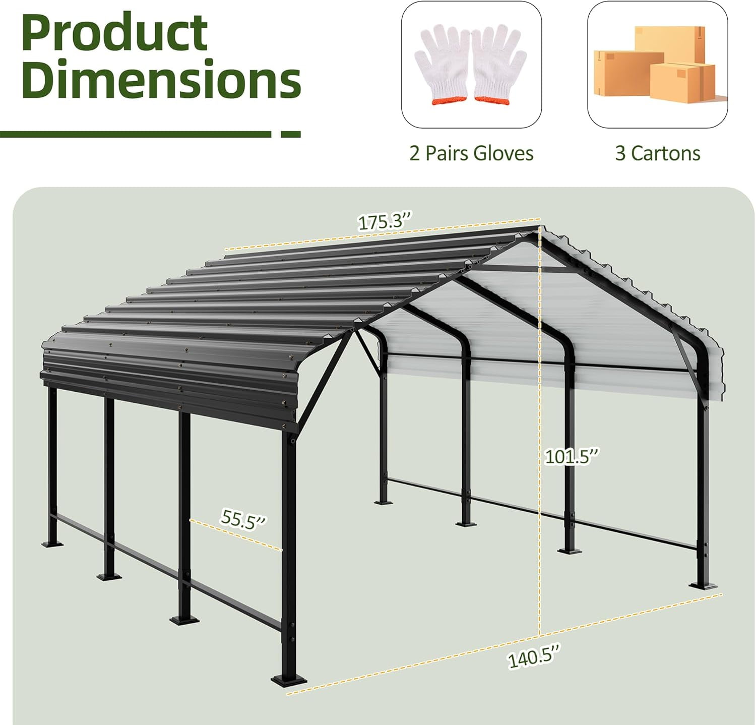 12x15FT Heavy Duty Metal Carport, Galvanized Steel Car Tent Shelter ...