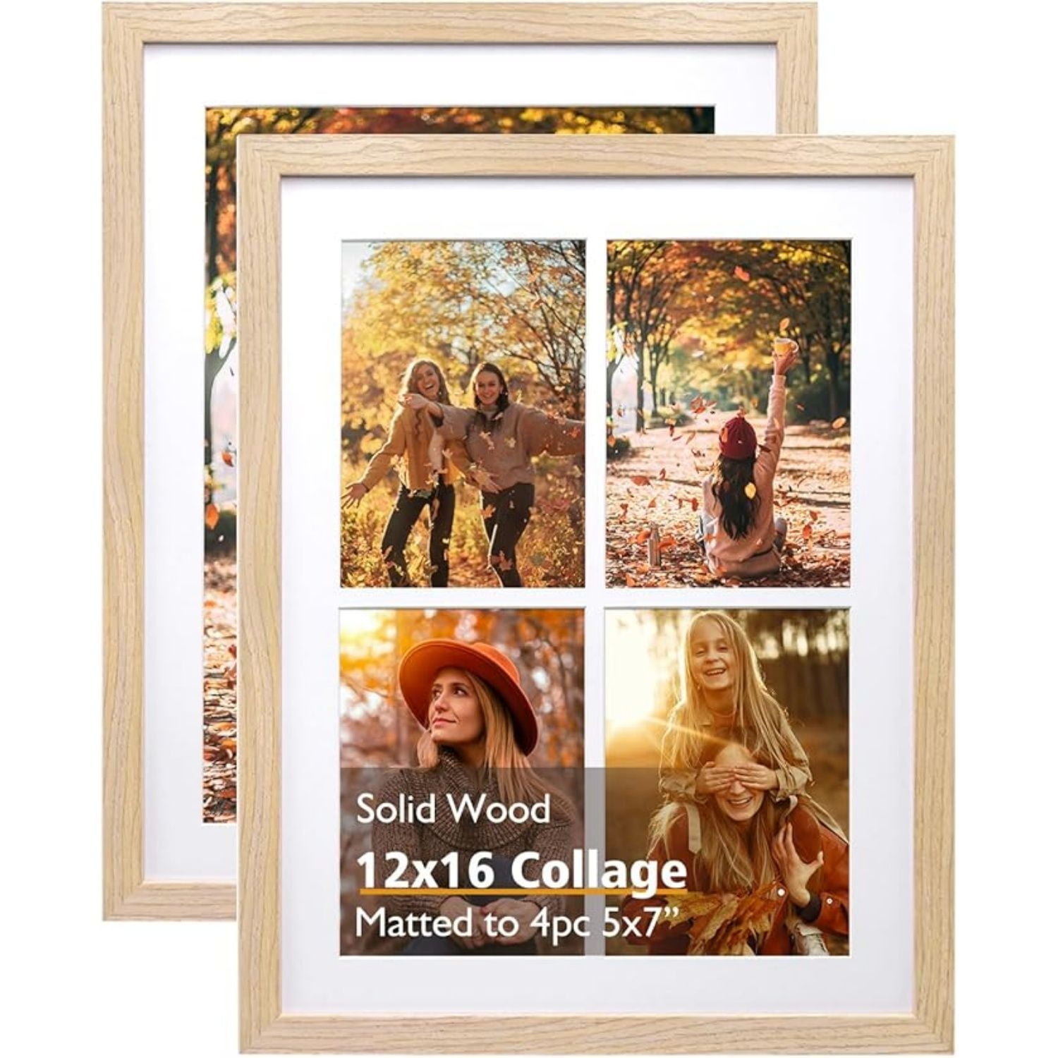 12x16 Collage Picture Frame Natural, Solid Wood Frame with Acrylic ...