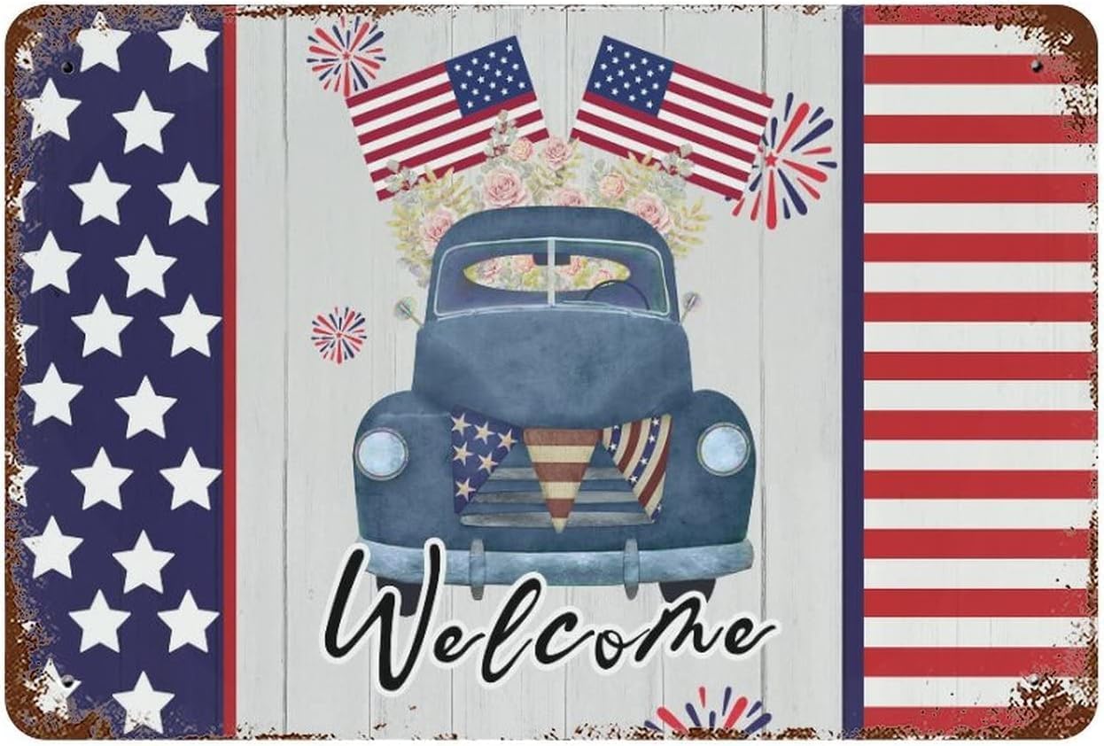 12x16 Inch 4th of July Patrioctic Welcome Truck Fireworks Metal Signs ...