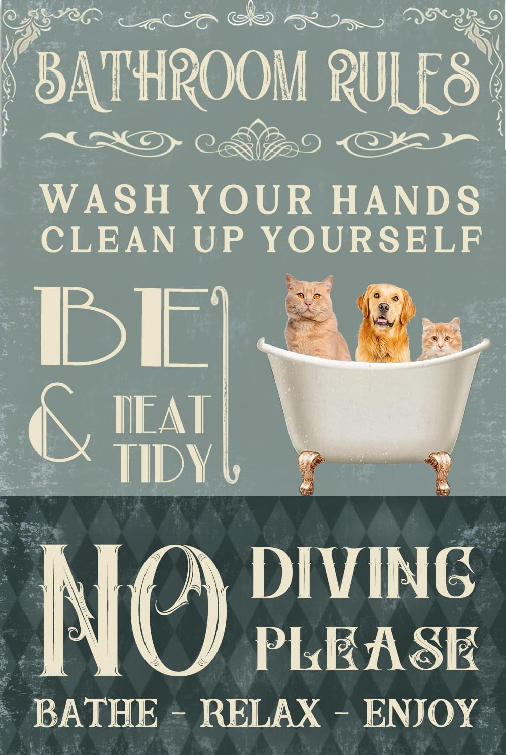 12x16 Inch Bathroom Rules Wash Your Hands Be Neat And Tidy Clean Up ...