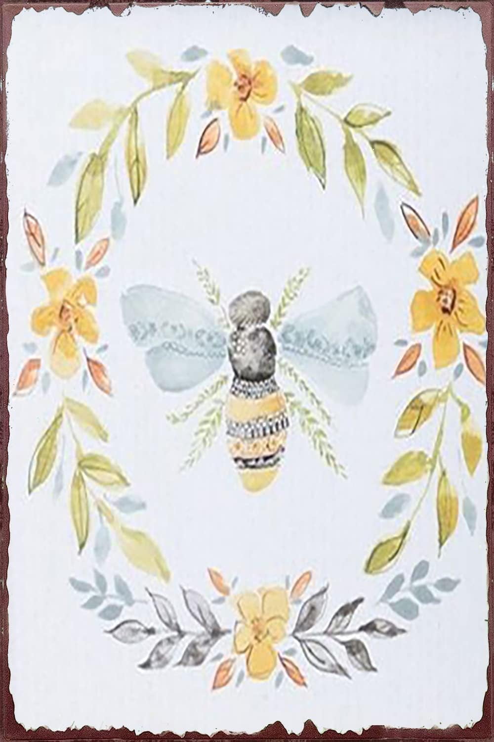 12x16 Inch Bumble Bee Sign Flower Bee Wreath Home Plaque Decor Metal ...