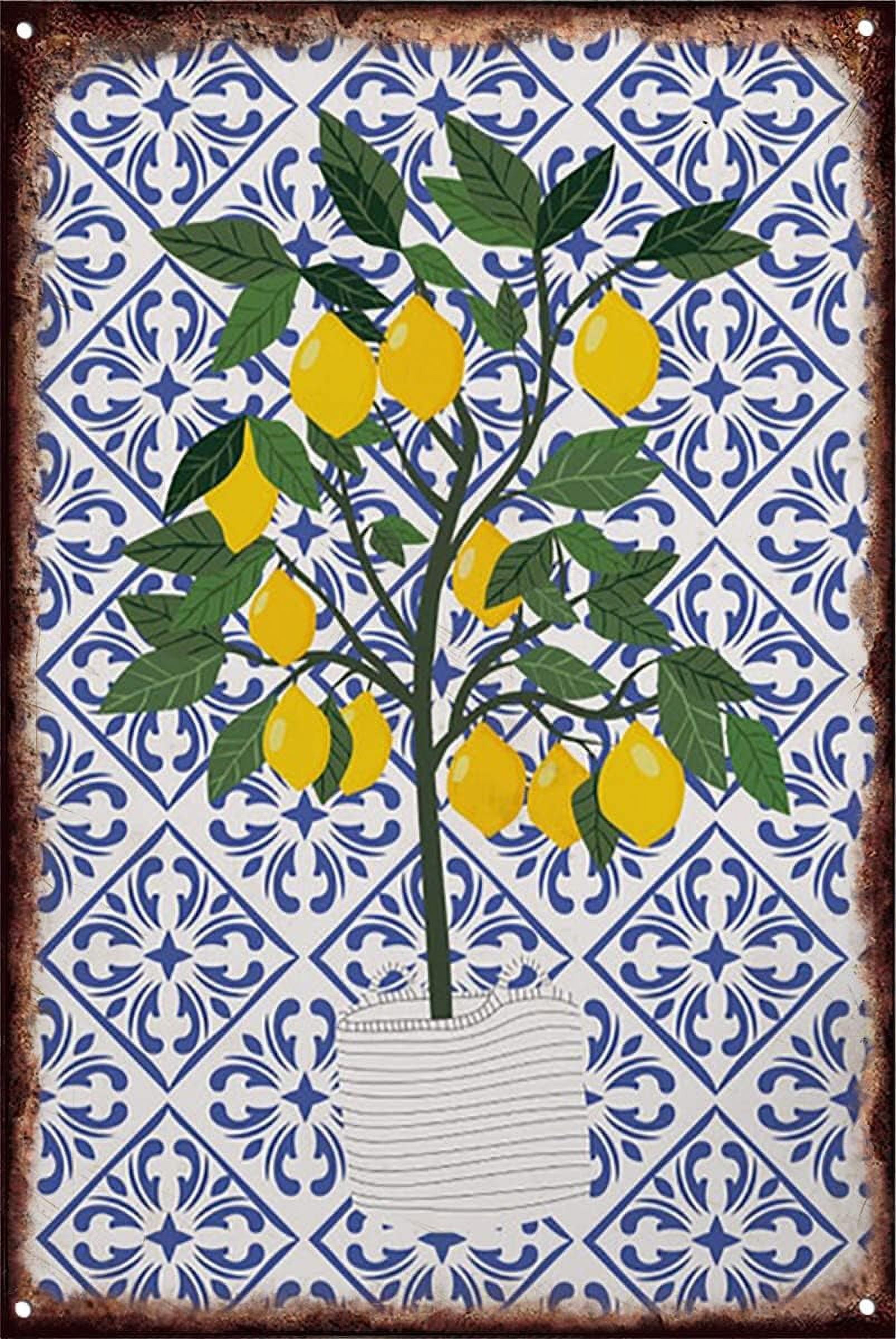 12x16 Inch Cosrkee Yellow Lemon Tree Moroccan Blue Tile Wall Art ...