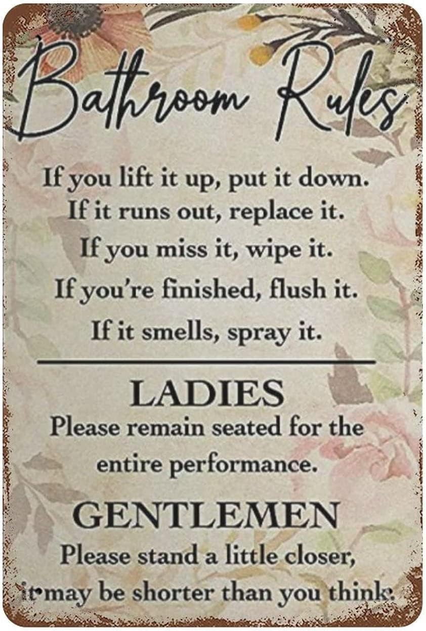 12x16 Inch Funny Bathroom Rules Warning Retro Posters Metal Tin Sign ...
