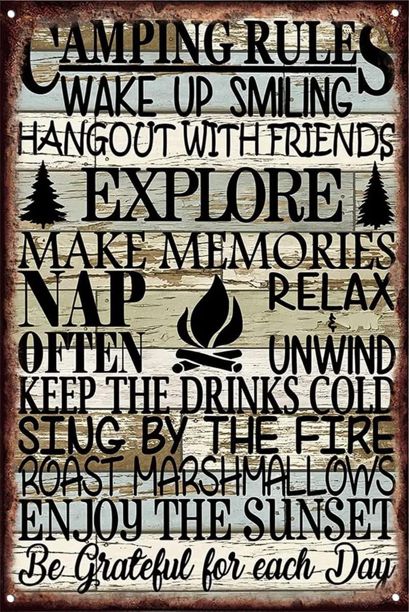 12x16 Inch Funny Camping Rules Metal Tin Sign Wall Decor Farmhouse ...