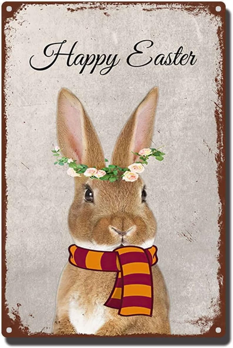 12x16 Inch Happy Easter Cute Bunny Metal Tin Sign Easter Tin Signs For ...
