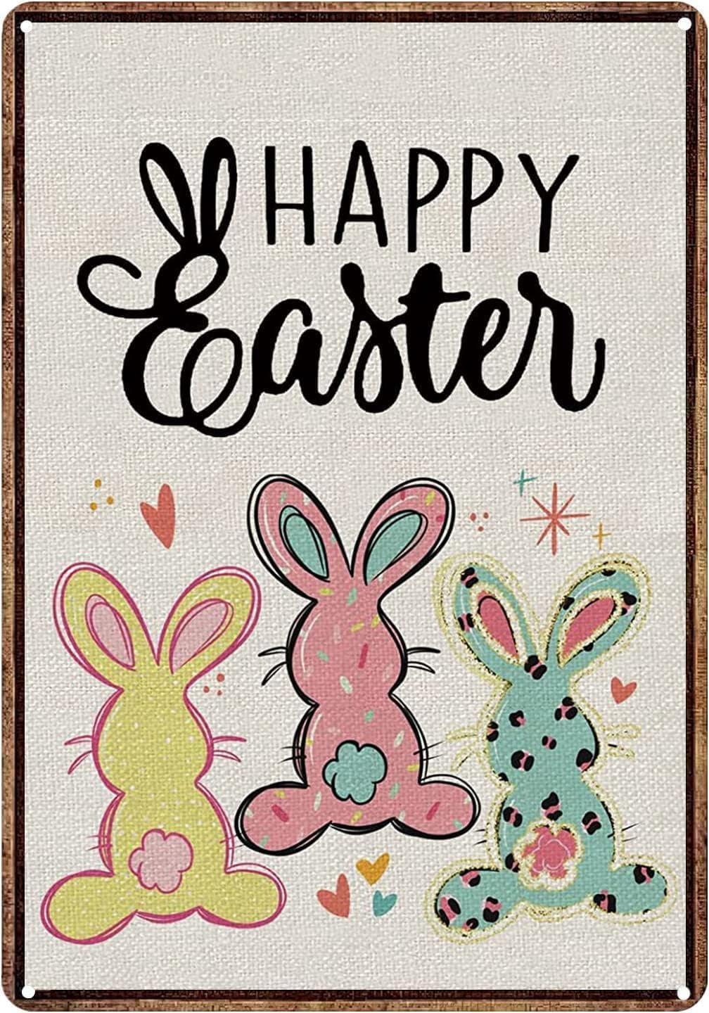 12x16 Inch Happy Easter Watercolor Rabbit Bunny Spring Metal Tin Sign ...