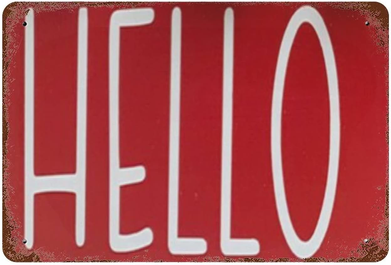 12x16 Inch Hello Vintage Metal Sign Red Sign Retro Metal Sign ...