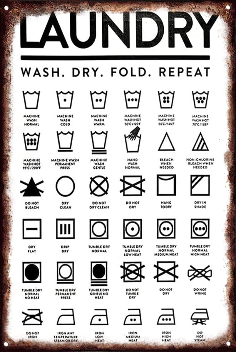 12x16 Inch Laundry Room Sign Laundry Symbols Guide Framed Canvas ...