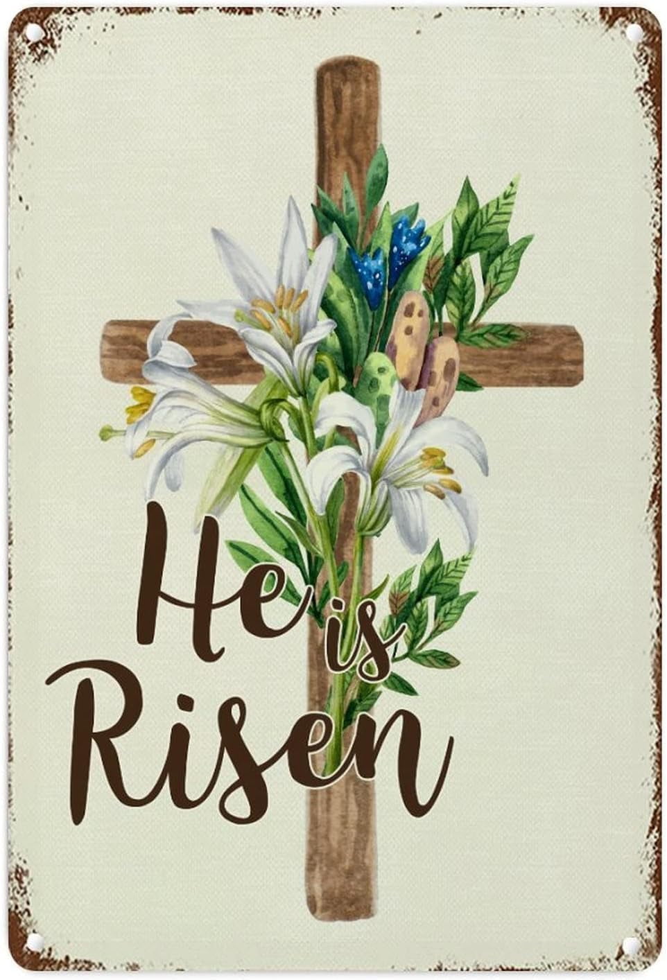 12x16 Inch Metal Plaque Tin Sign He Is Risen Easter Cross Sign Spring ...