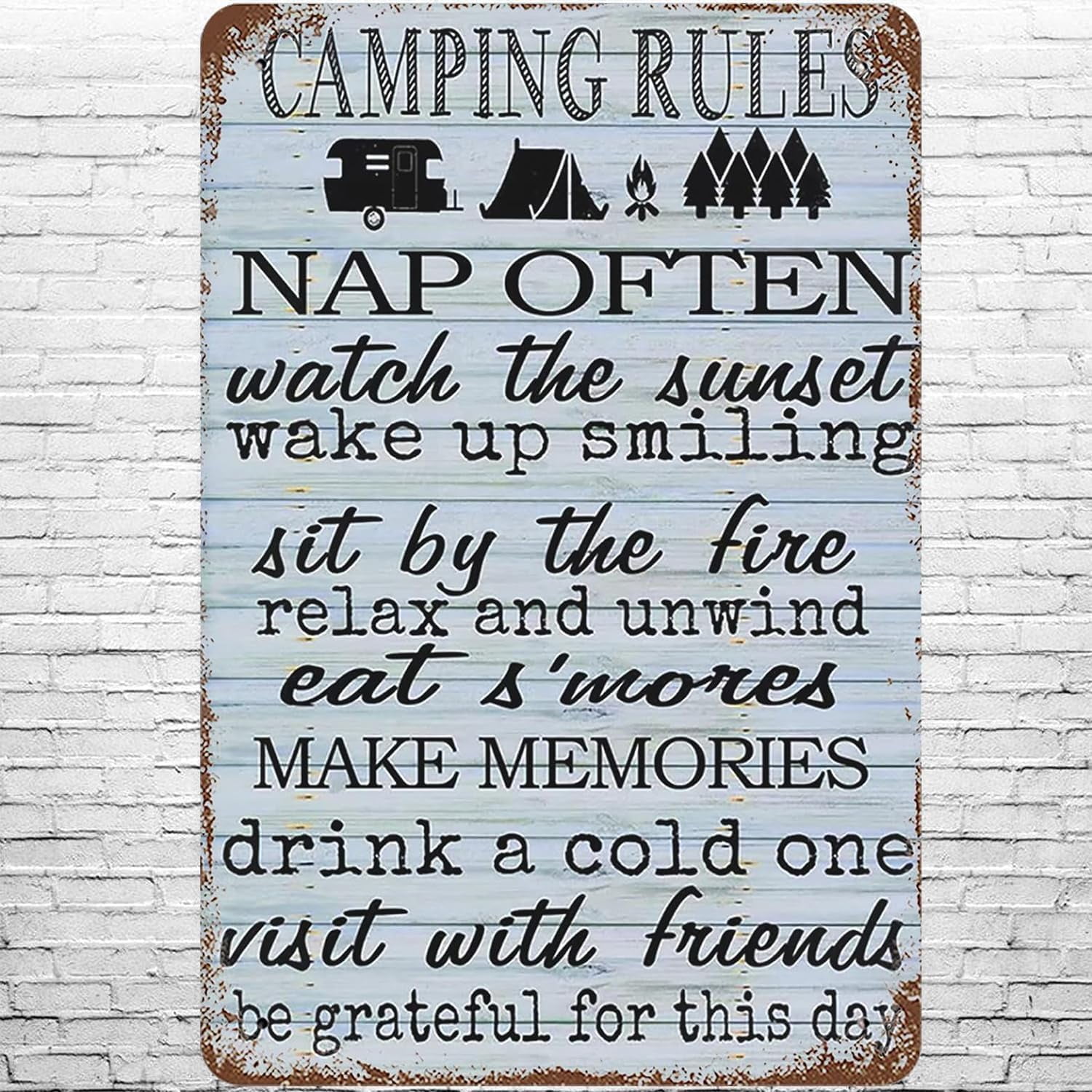 12x16 Inch Metal Sign Vintage Camping For Camper Rules, Retro Wall ...