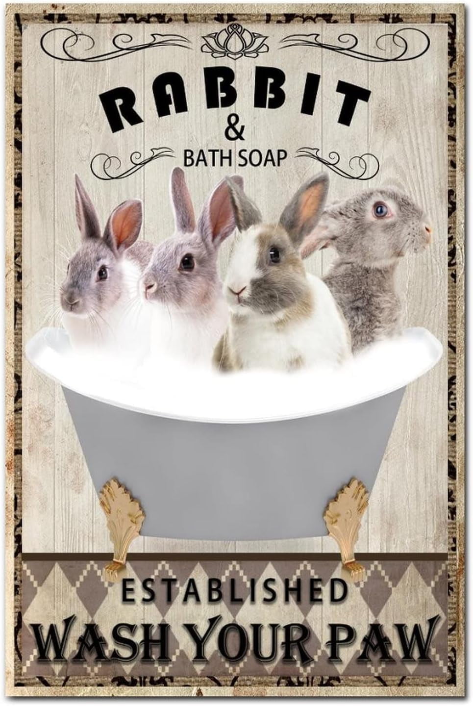12x16 Inch Rabbit In Bathtub Bath Shop Wooden Sign Wash Your Paw Wood ...