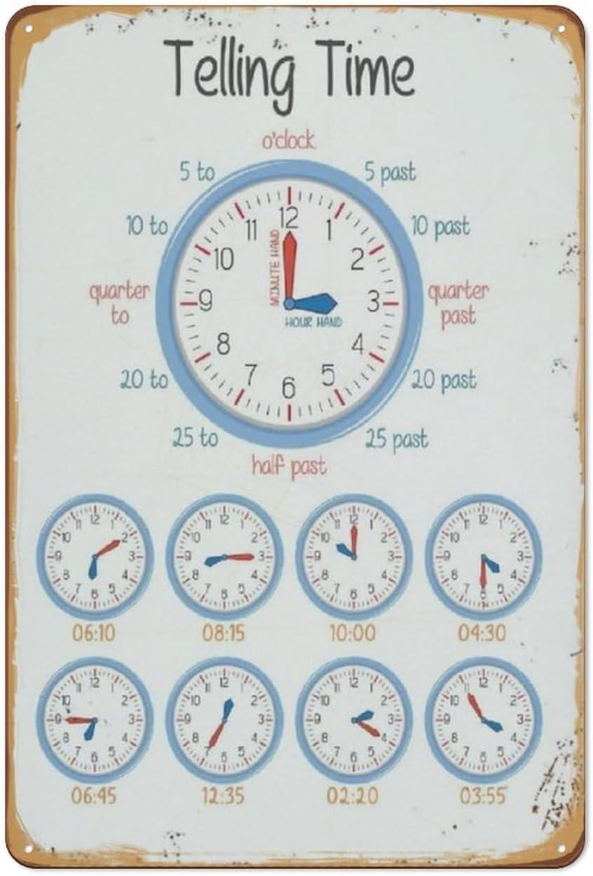 12x16 Inch Telling Time Poster,Clock,Kids Learning Game,Homeschool ...