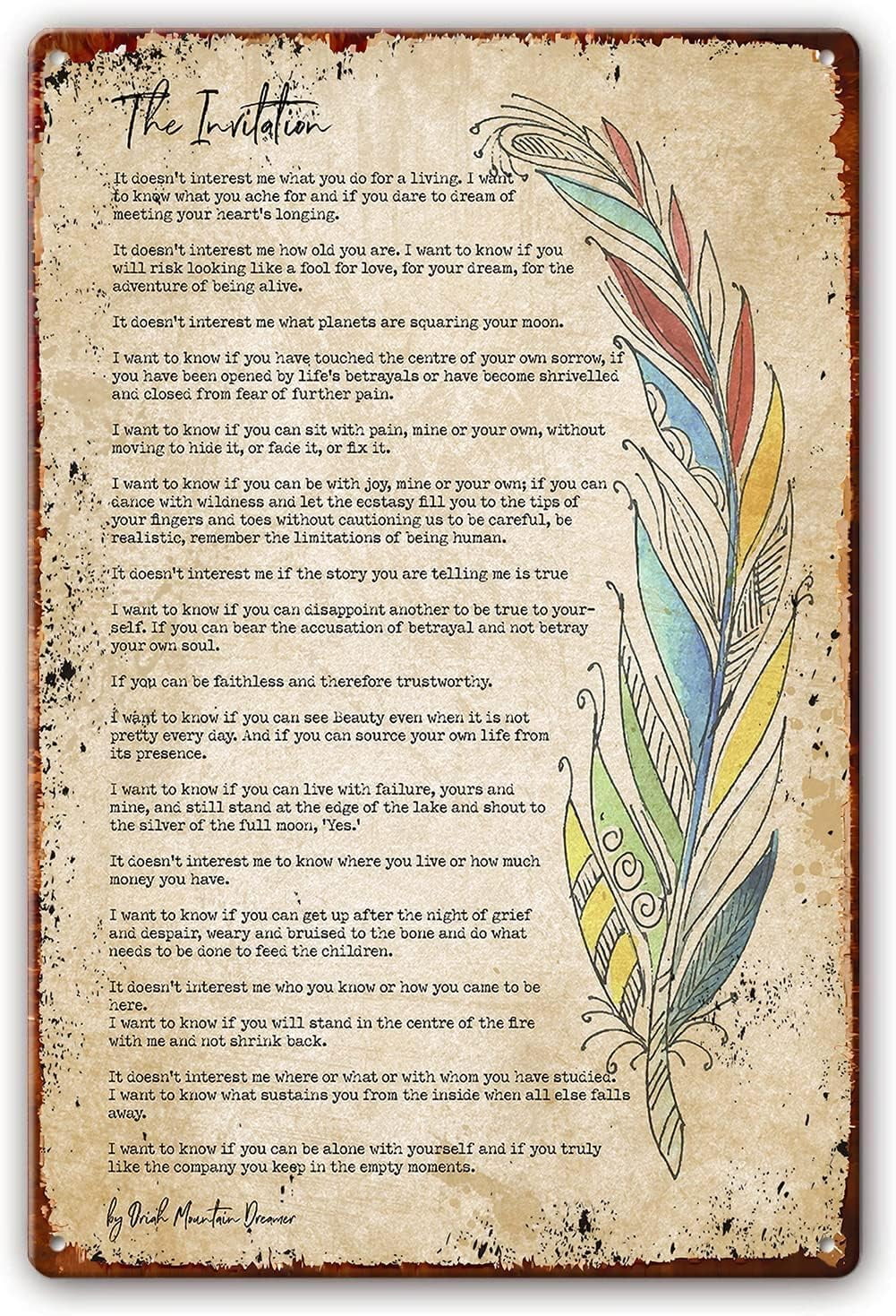 12x16 Inch The Invitation Poem Wall Art Vintage Metal Tin Sign Poetry ...