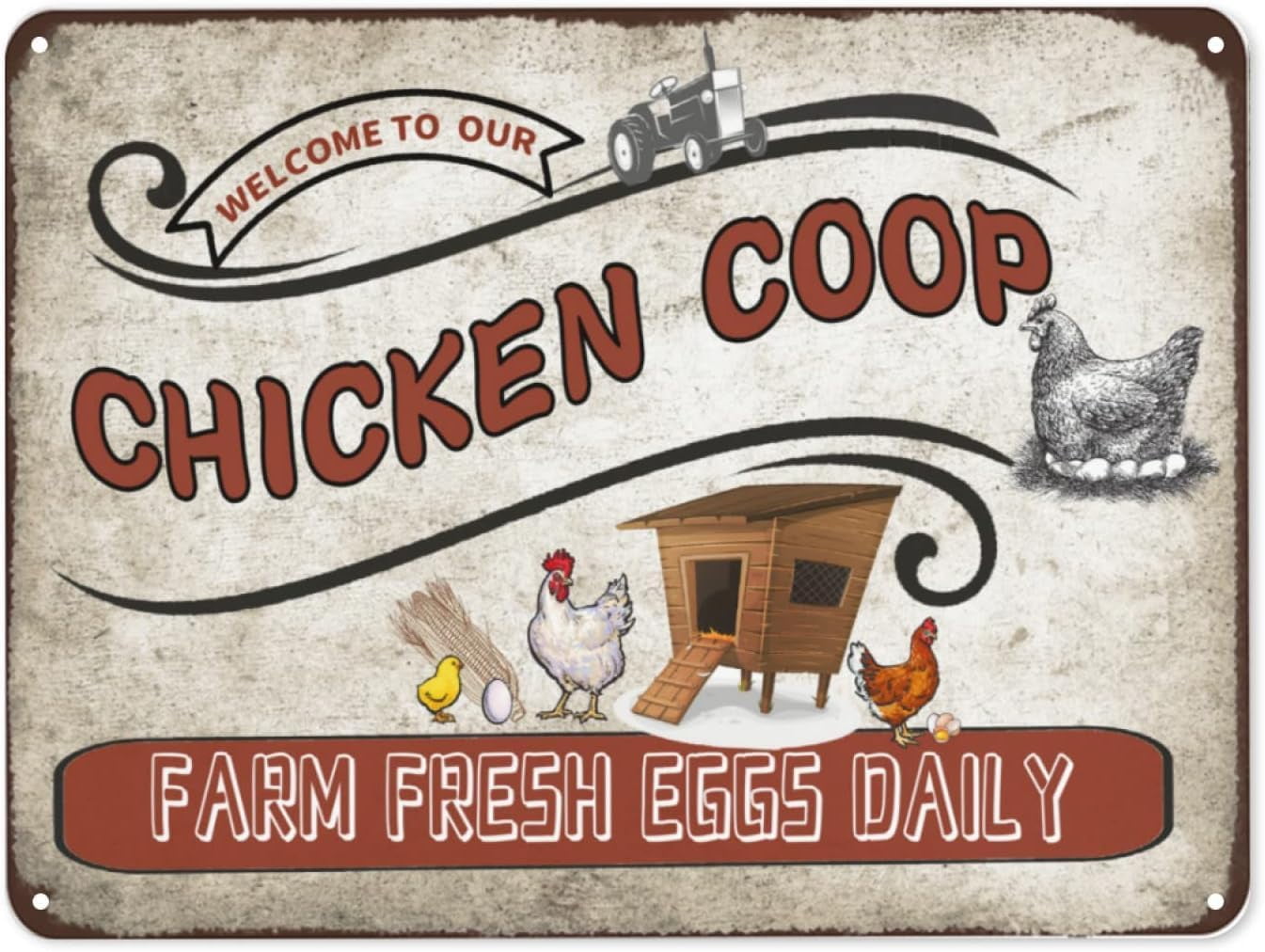 12x16 Inch Vintage Chicken Coop Sign, Wall Door Plaque, Farm Fresh Eggs ...