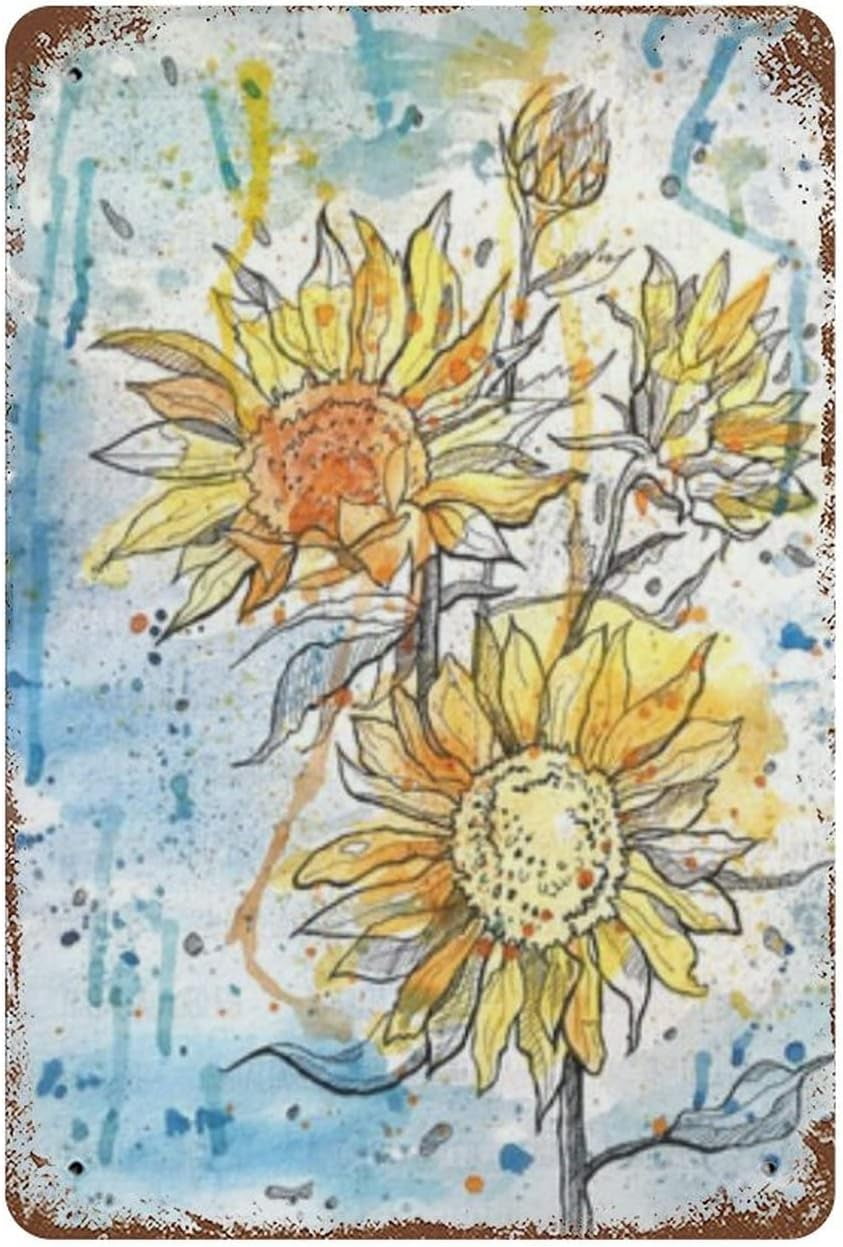 12x16 Inch Vintage Sunflower Metal Sign Fall Sign Retro Farmhouse Decor ...