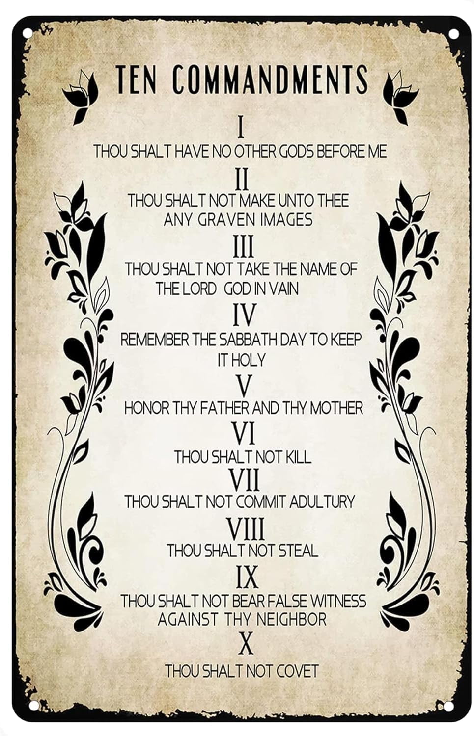 12x16 Inch Vintage Ten Commandments Wall Decor - Antique Bible Verse ...