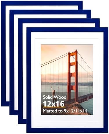 12x16 Picture Frame Navy, Solid Wood Frames with Acrylic Plexiglass for ...