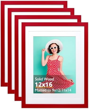 12x16 Picture Frame Red, Solid Wood Frames with Acrylic Plexiglass for ...