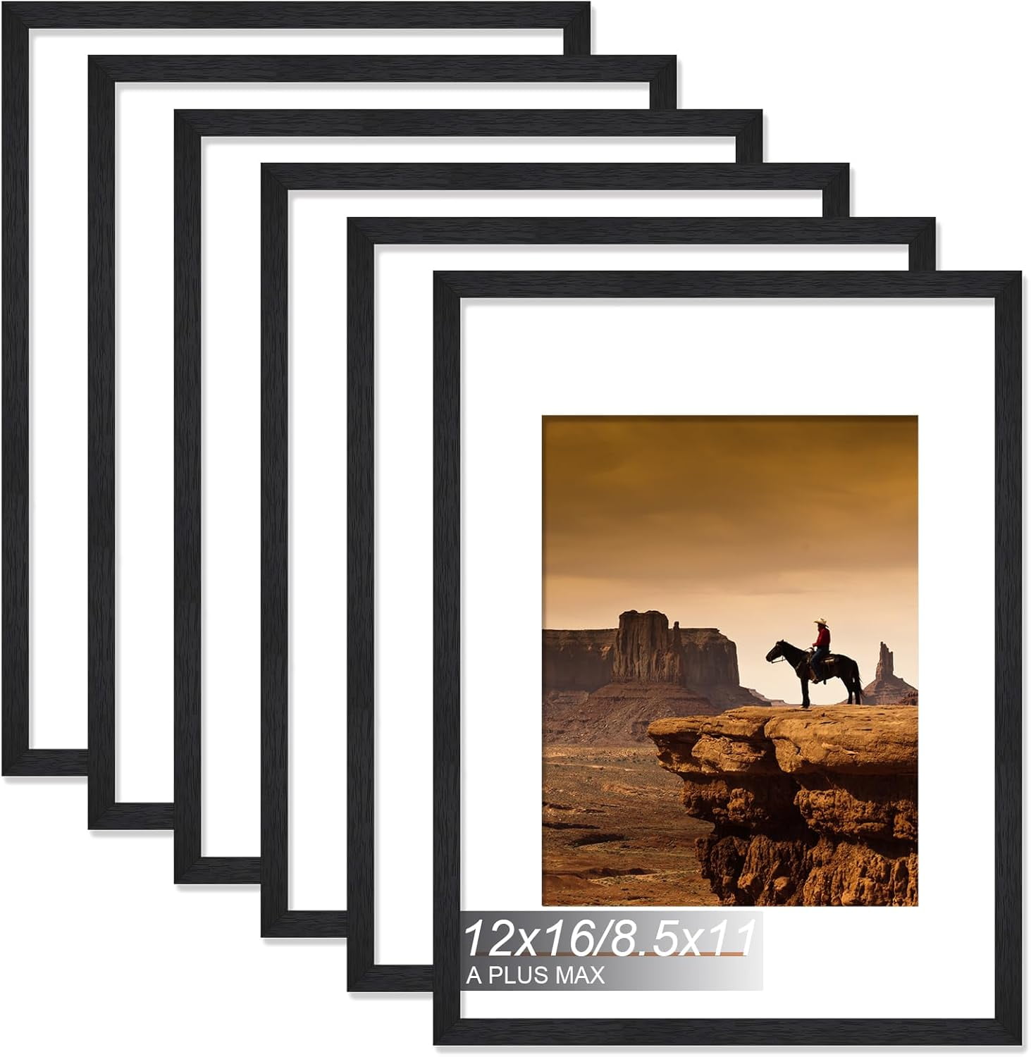 12x16 Picture Frame Set of 6, Engineered Wood Frame for Displaying 8 ...