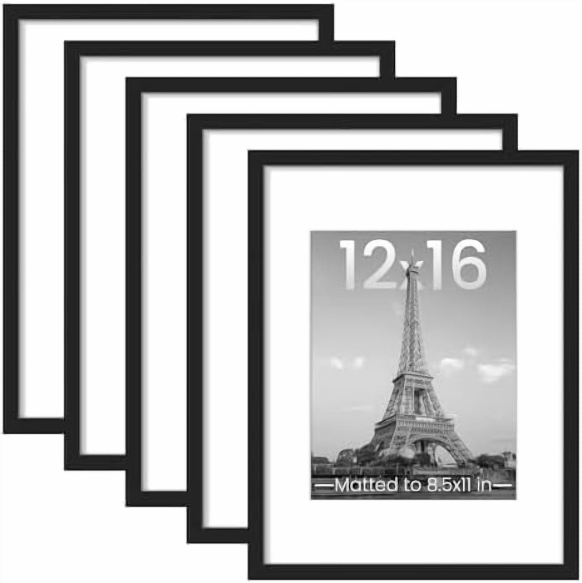 12x16 Picture Frame Set of 5, Display Pictures 8.5x11 with Mat or 12 x ...