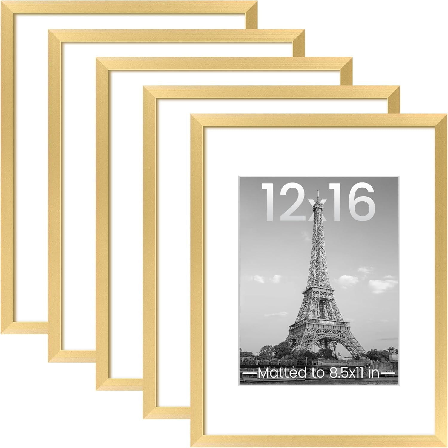 12x16 Picture Frame Set of 5, Display Pictures 8.5x11 with Mat or 12 x ...