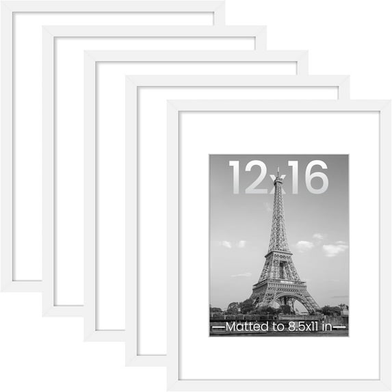 12x16 Picture Frame Set of 5, Display Pictures 8.5x11 with Mat or 12 x ...