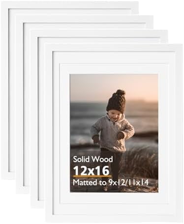 12x16 Picture Frame White - Solid Wood Frames with Acrylic Plexiglass ...