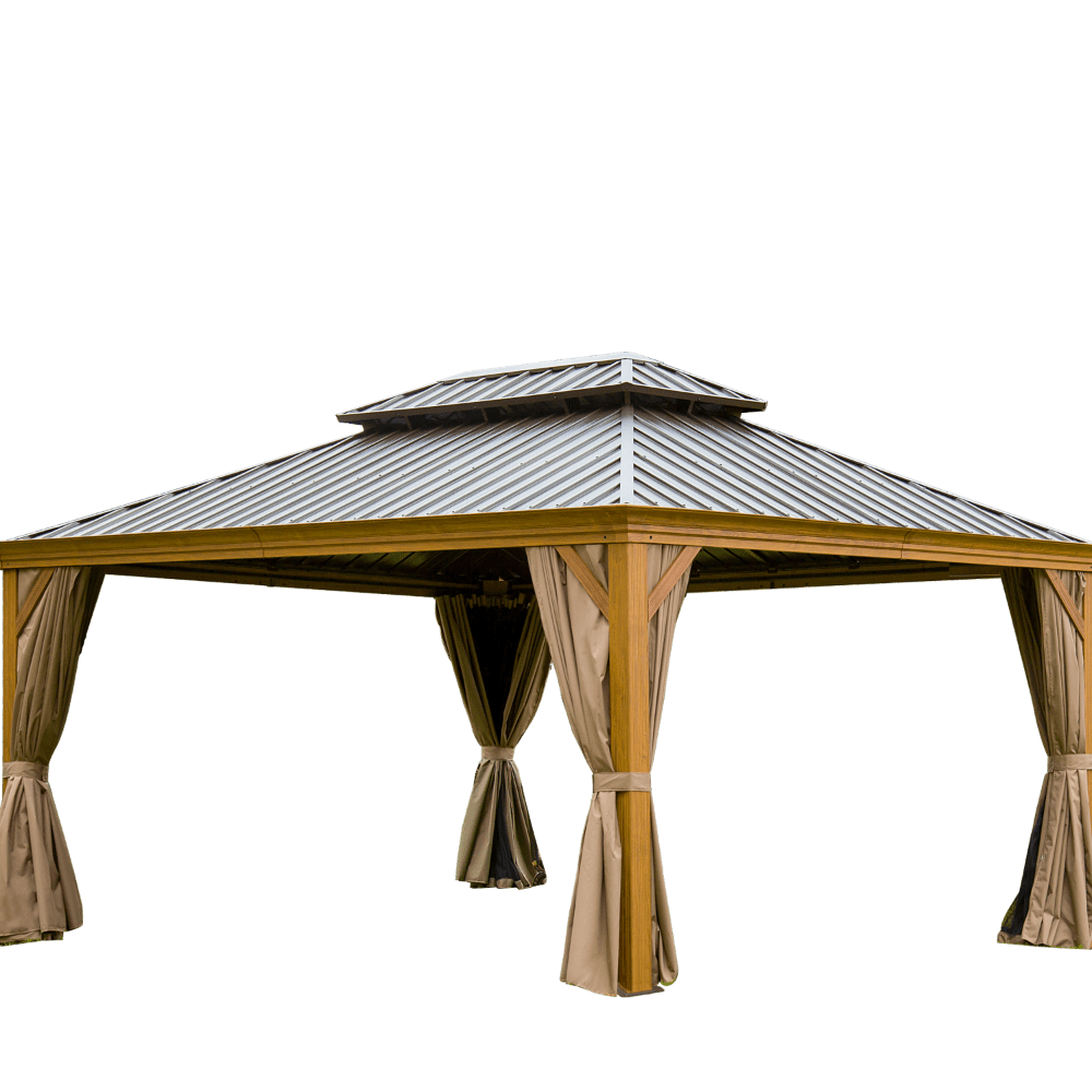 12x16 Steel Gazebo UV-Resistant Patio Canopy with Curtains & Netting ...