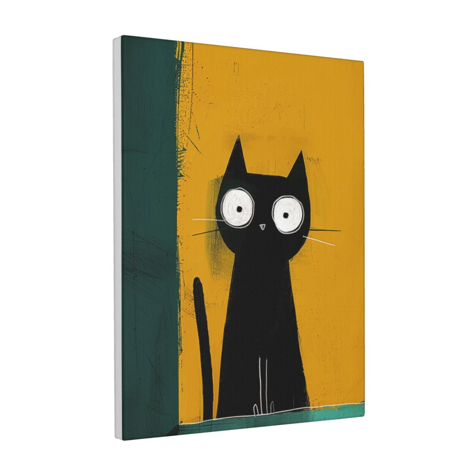 12x16 inch Abstract Surprise Black Cat Canvas Hanging Picture,Funny ...