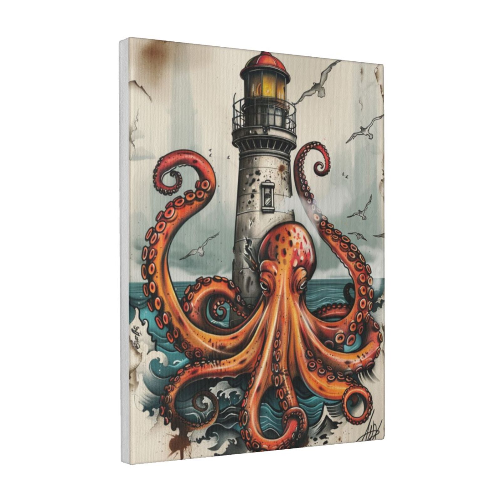 12x16 inch Art Paintings For Wall Squid And Old Lighthouse,Bathroom ...
