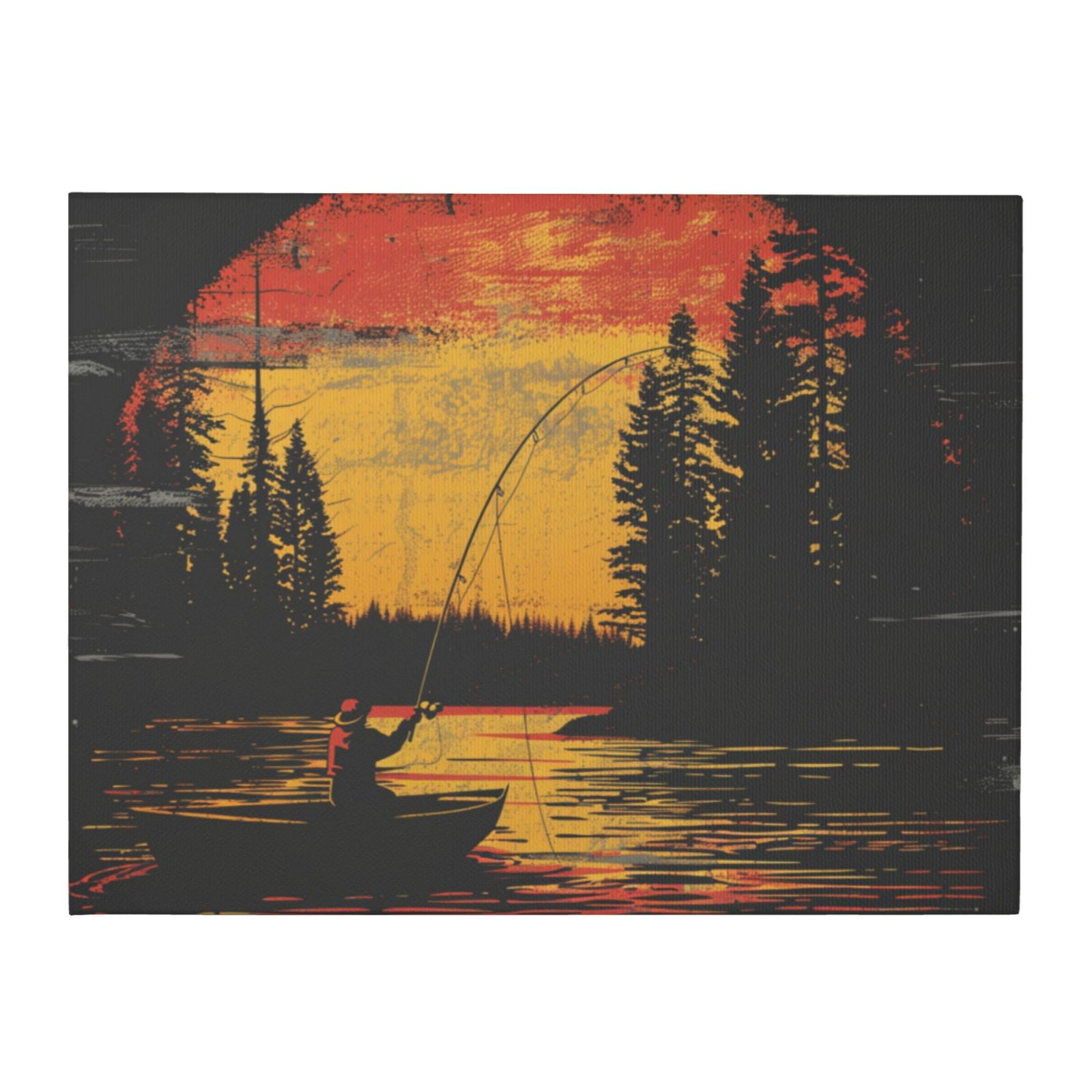 12x16 inch Bathroom Decorative Painting Fishing Man At Sunset,Rustic ...