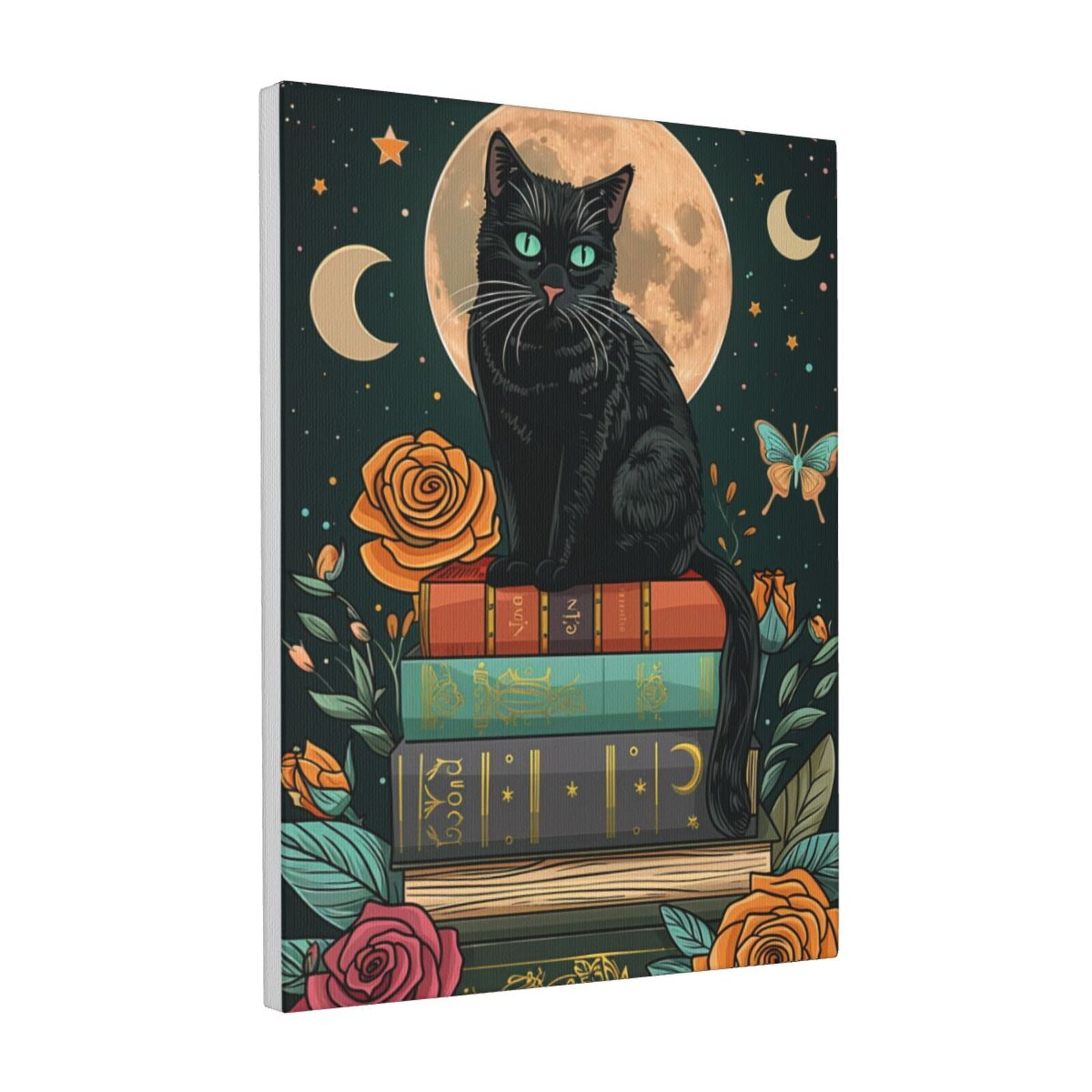 12x16 inch Black Cat & Rose Book Decorative Painting Prints,Study ...