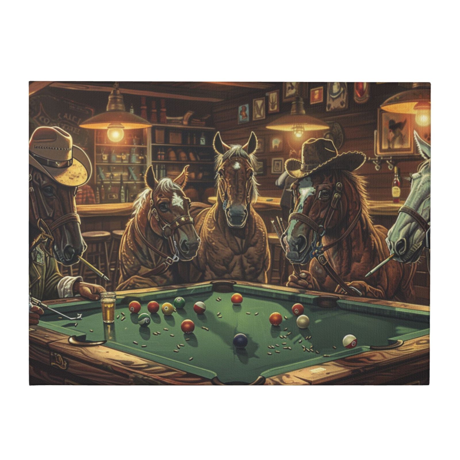 12x16 inch Canvas Frameless Painting Cowboy Horse'S Billiards Time ...