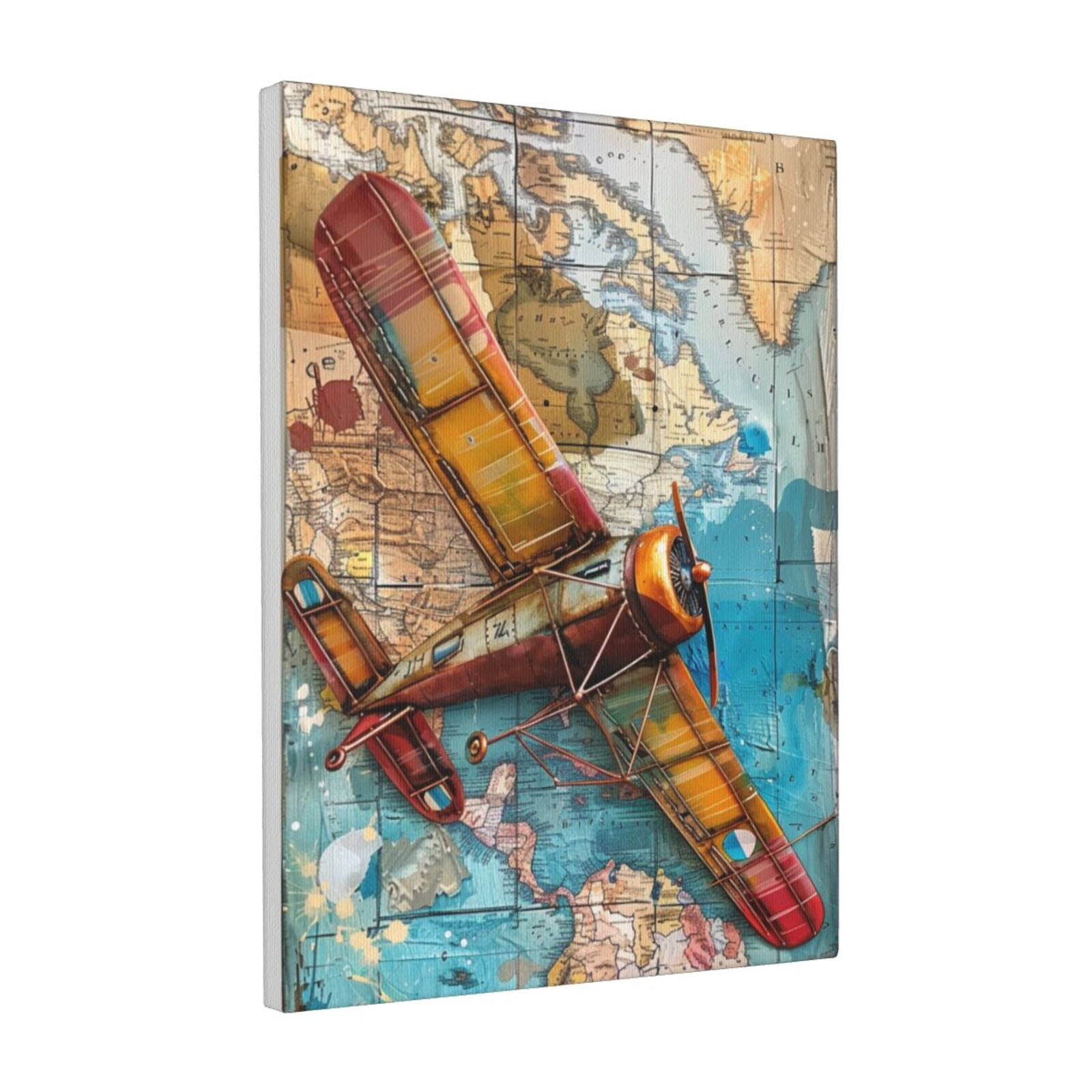 12x16 inch Canvas Frameless Painting Old Style Airplanes & Maps,Garage ...