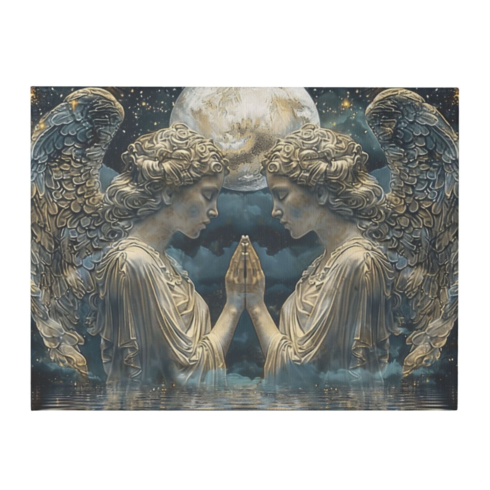 12x16 inch Canvas Painting Angel & Moonlight Lake Surface,Prayer Room ...