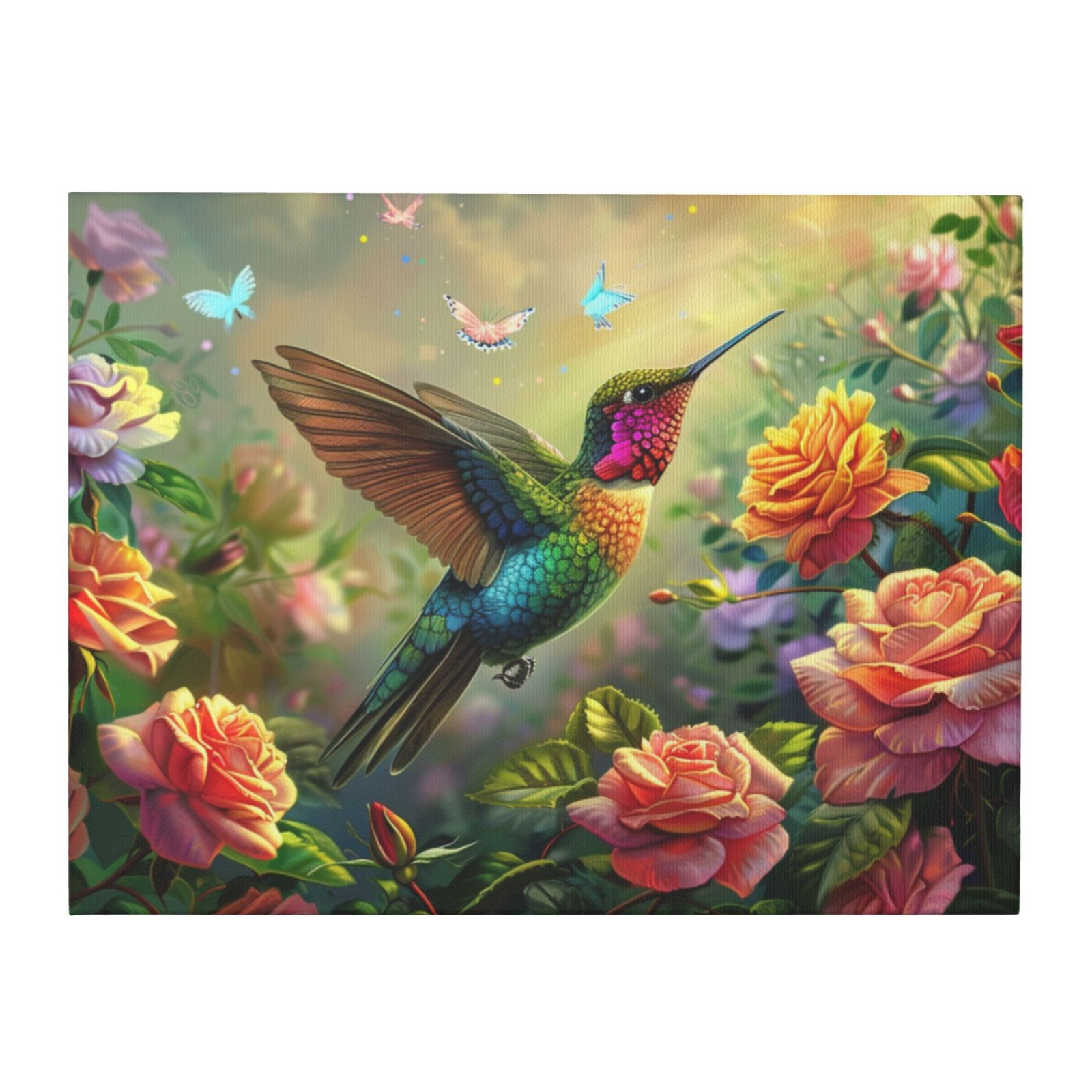 12x16 inch Canvas Painting Hummingbird & Roses Bedroom Decor,Farmhouse ...