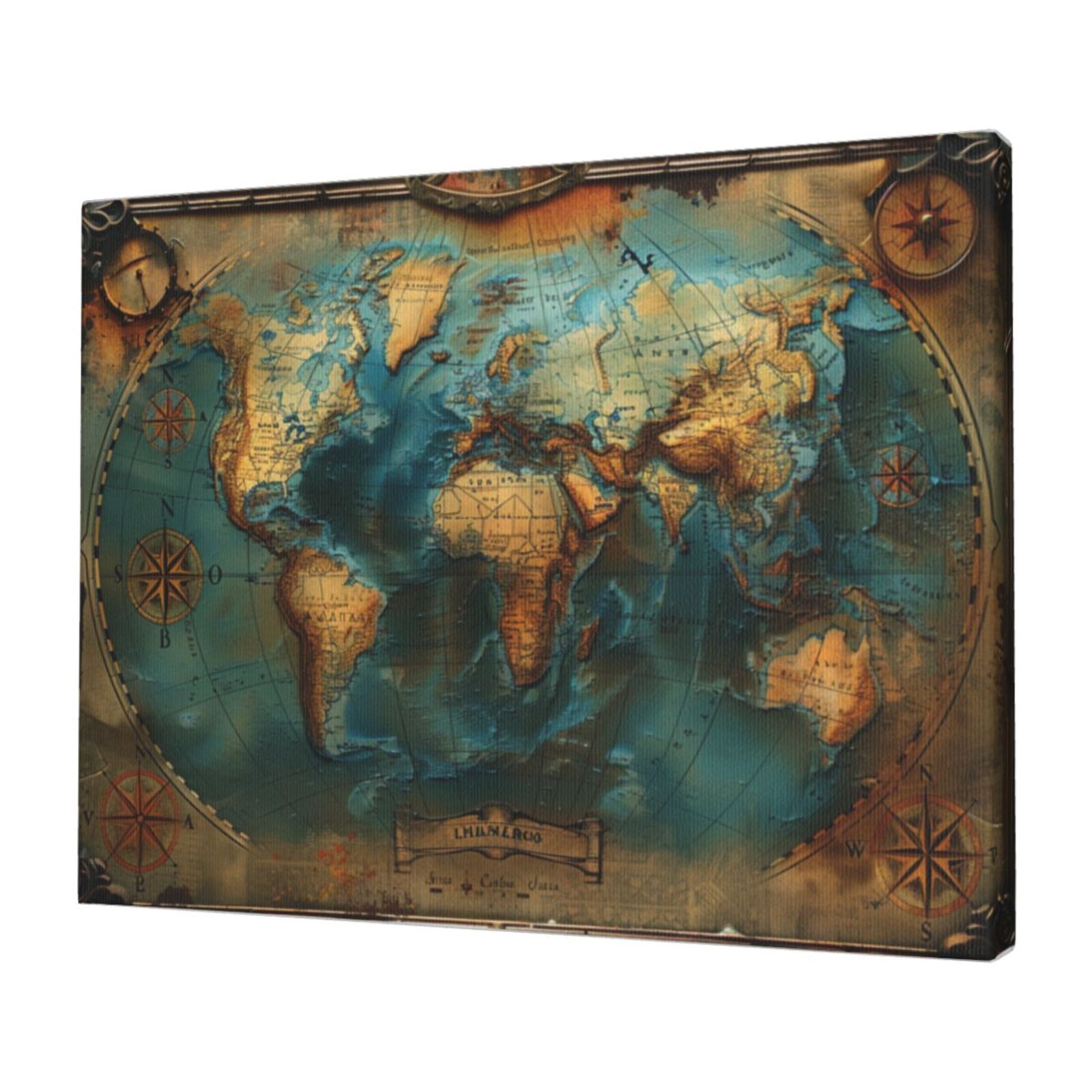 12x16 inch Canvas For Pictures Medieval Times Earth Map,Man Cave,Bar ...
