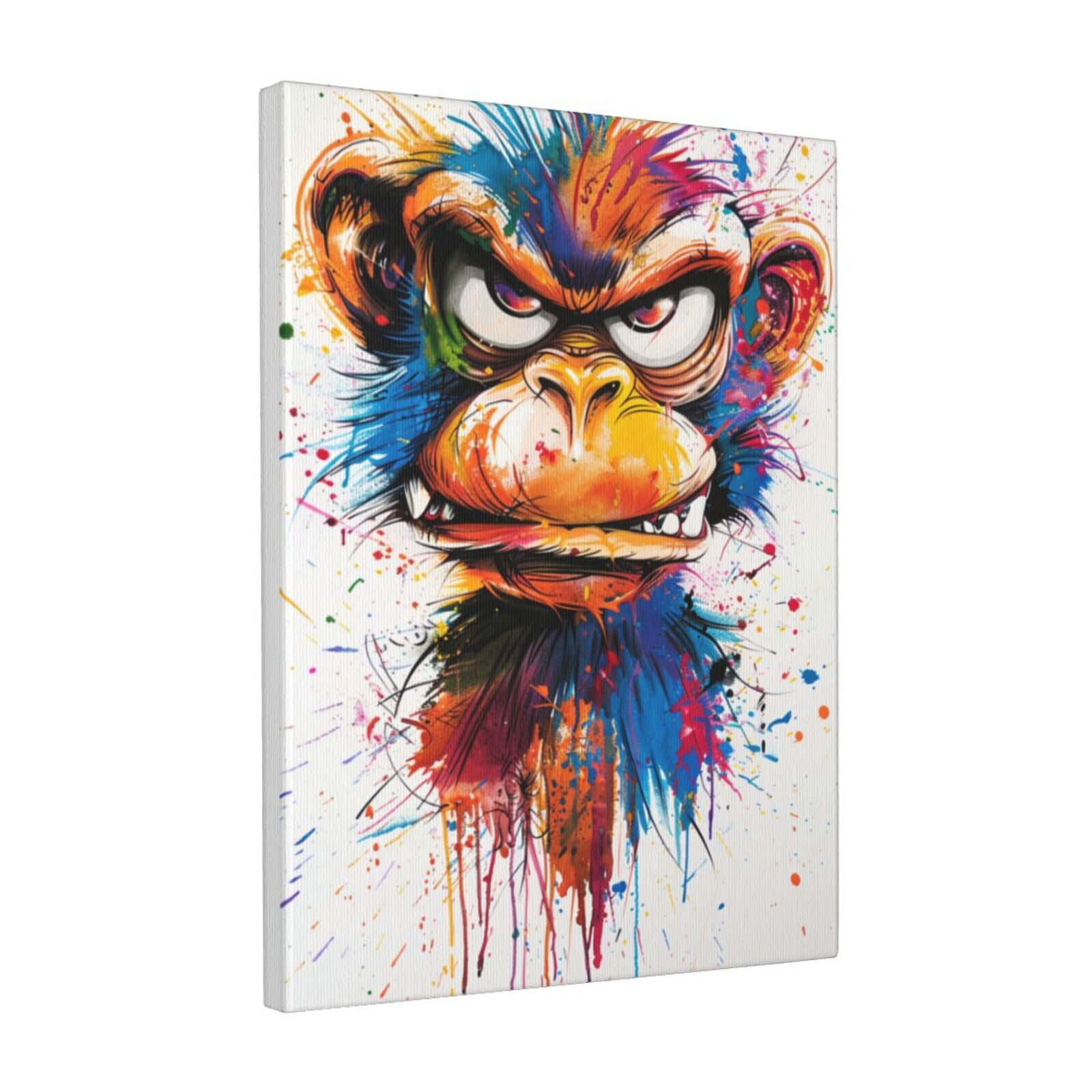 12x16 inch Colorful Angry Monkey Canvas Frameless Painting,Funny Zoo ...