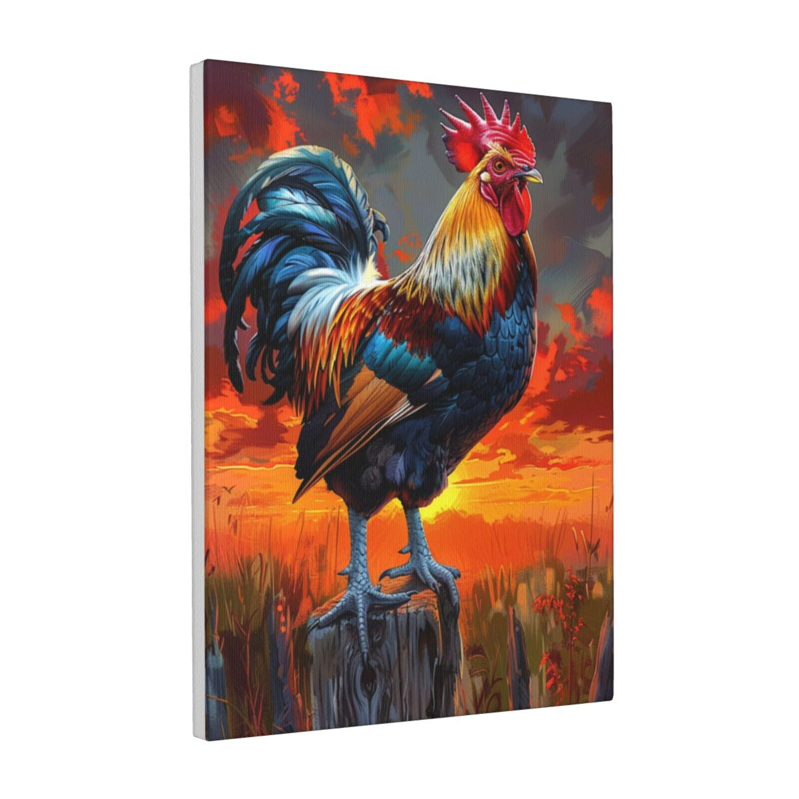 12x16 inch Decorative Paintings For Wall Rooster On Fence Picture ...