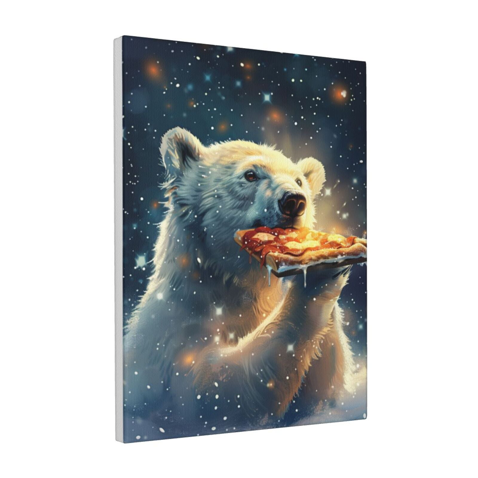 12x16 inch Frameless Canvas Painting Bears Eat Pizza,Pizzeria,Zoo,Man ...