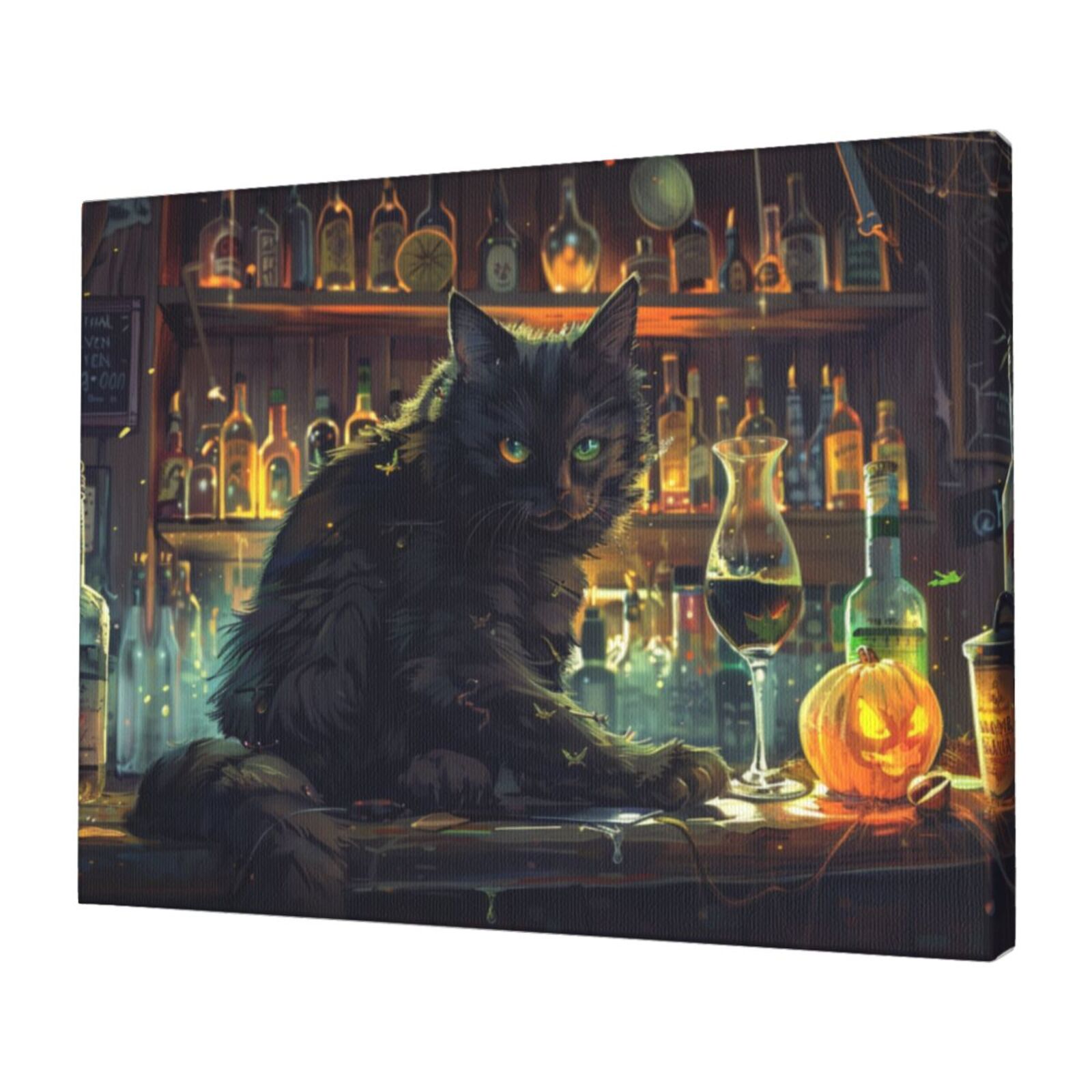 12x16 inch Frameless Canvas Painting Black Cat In The Tavern,Rustic ...