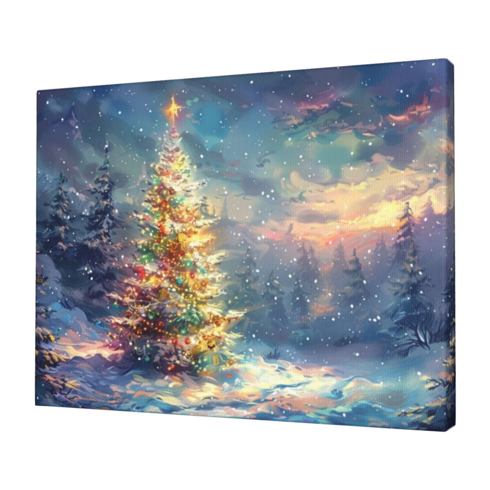 12x16 inch Frameless Canvas Painting Starry Night Christmas Tree ...