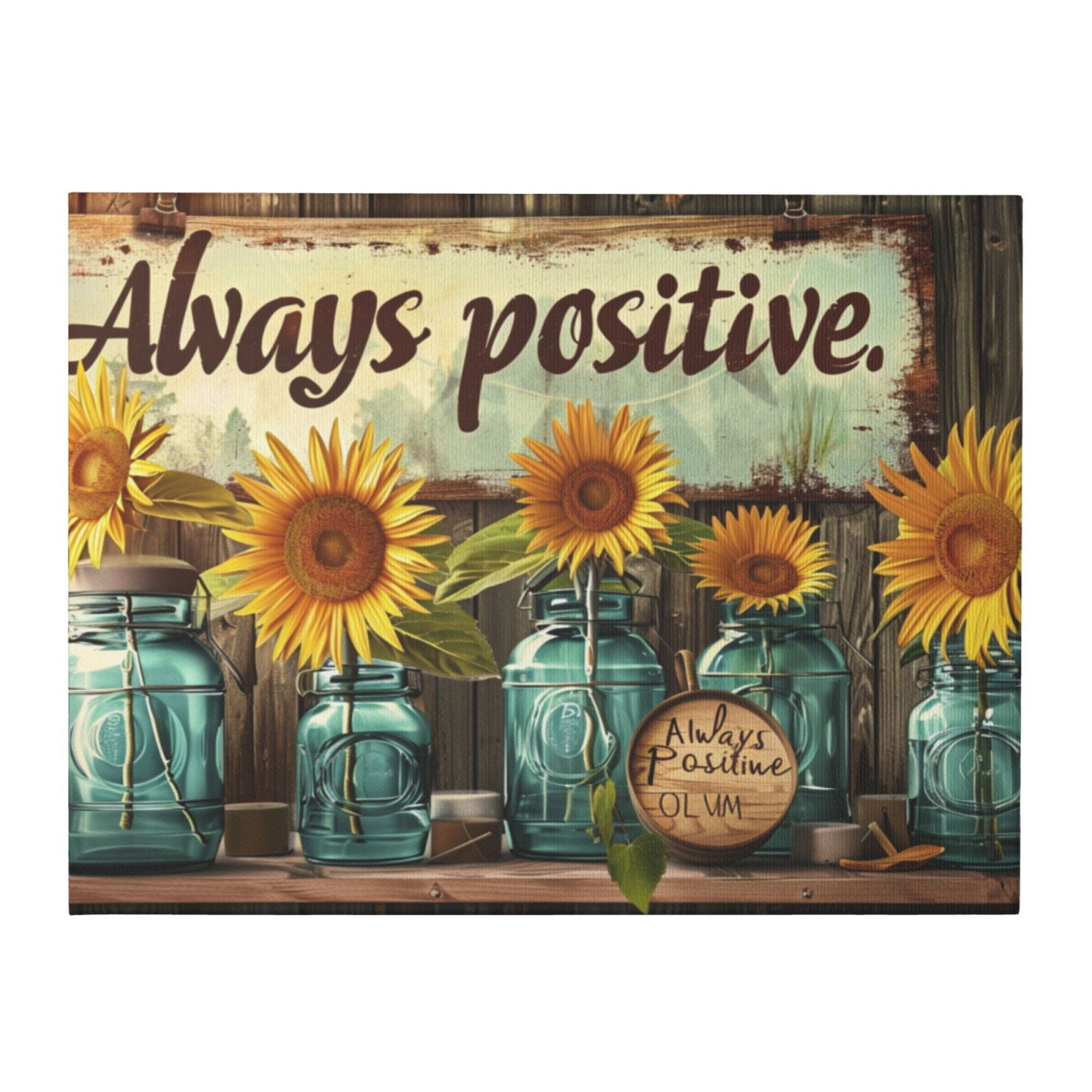 12x16 inch Garden Decor Sunflower Vase 'Always Positive' Slogan Canvas ...