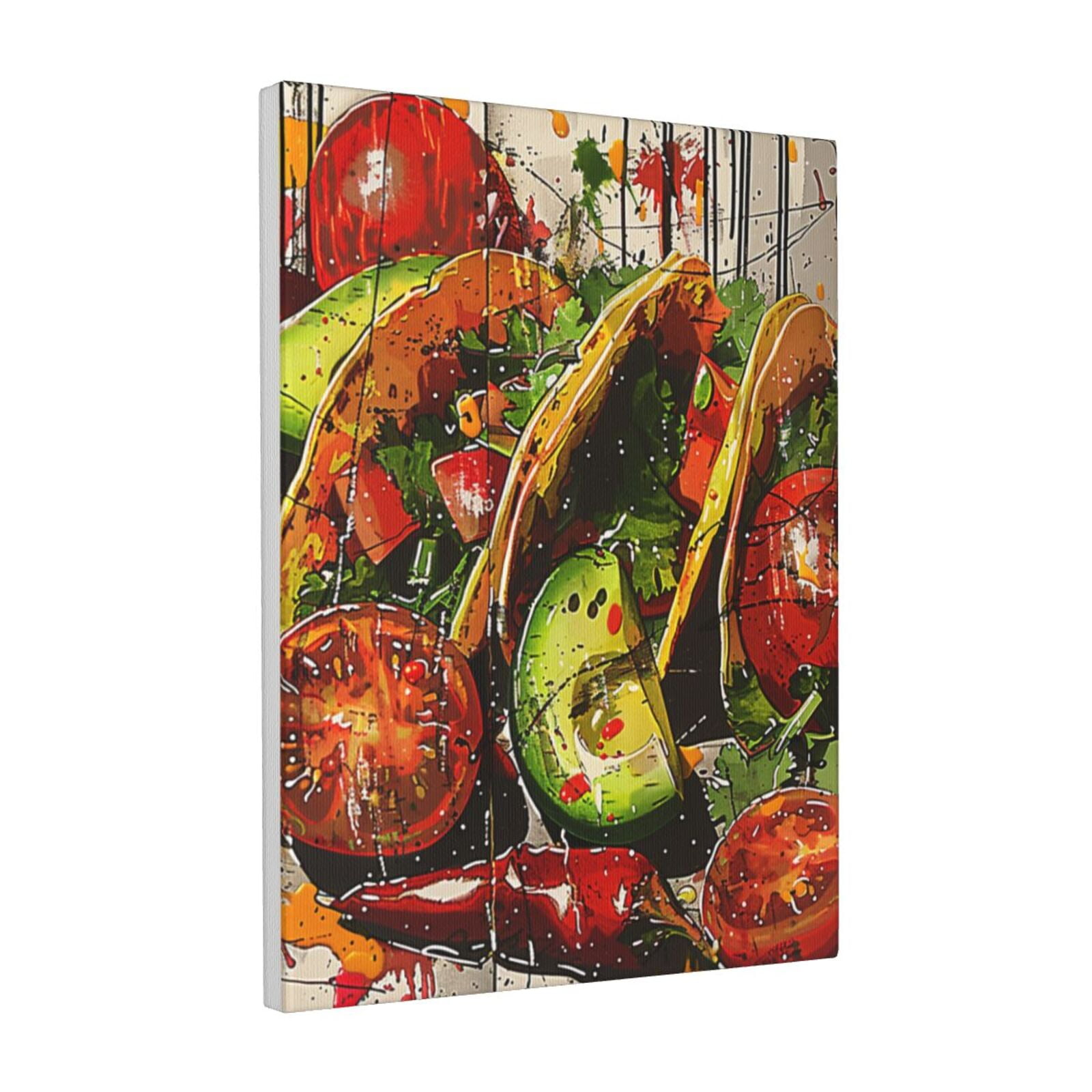 12x16 inch Kitchen Decor Tomato Avocado Taco Canvas Hanging Picture,Bar ...
