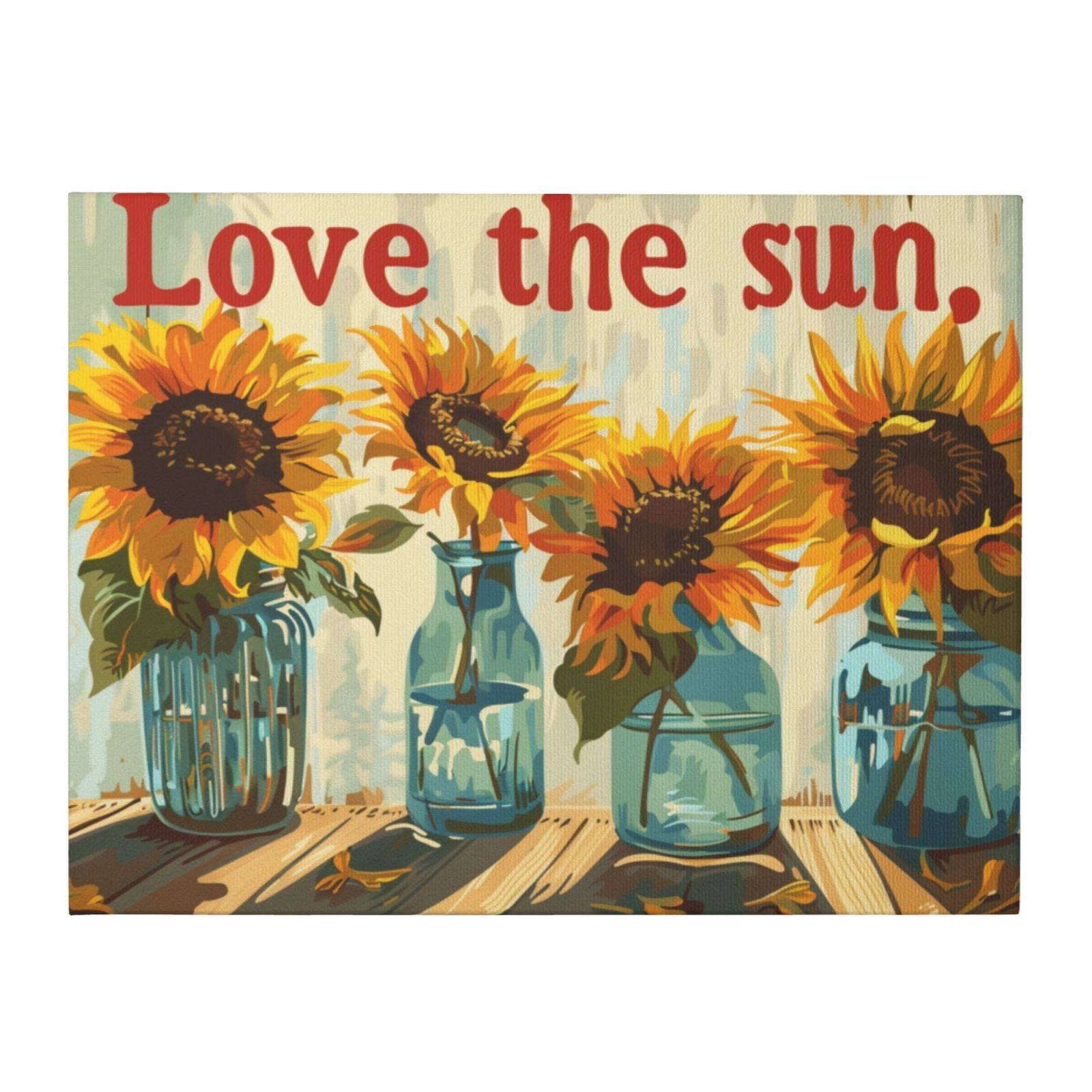 12x16 inch Oil Painting Canvas Sunflower & Vase 'Love The Sun' Slogan ...